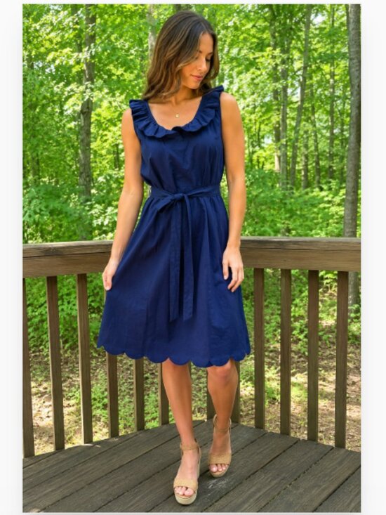 crown & ivy | Dresses | Crown Ivy Size Xl Navy Blue Ruffle Neck Tie ...